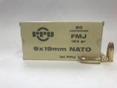 9mm Luger [9x19mm] 124 gr NATO FMJ PPU Ammo | 1000 Round Case